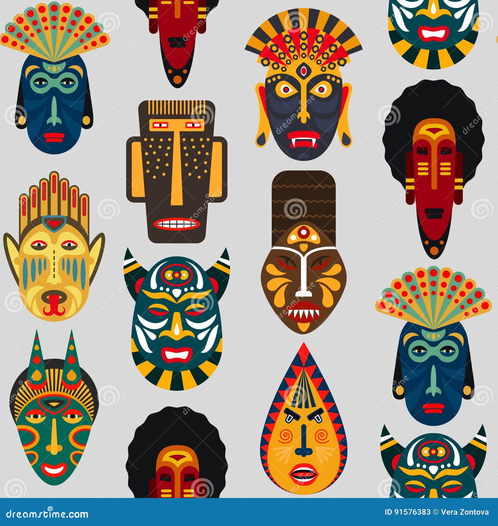 African Tribal Ritual Masks Seamless Pattern. Stock Vector ...