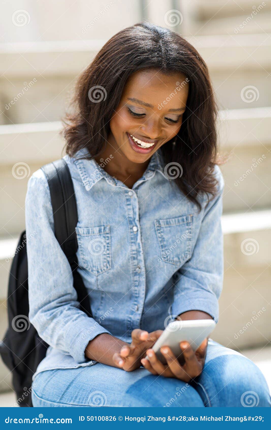 African Girl Study Phone Jeans Stock Photos - Free & Royalty-Free Stock ...