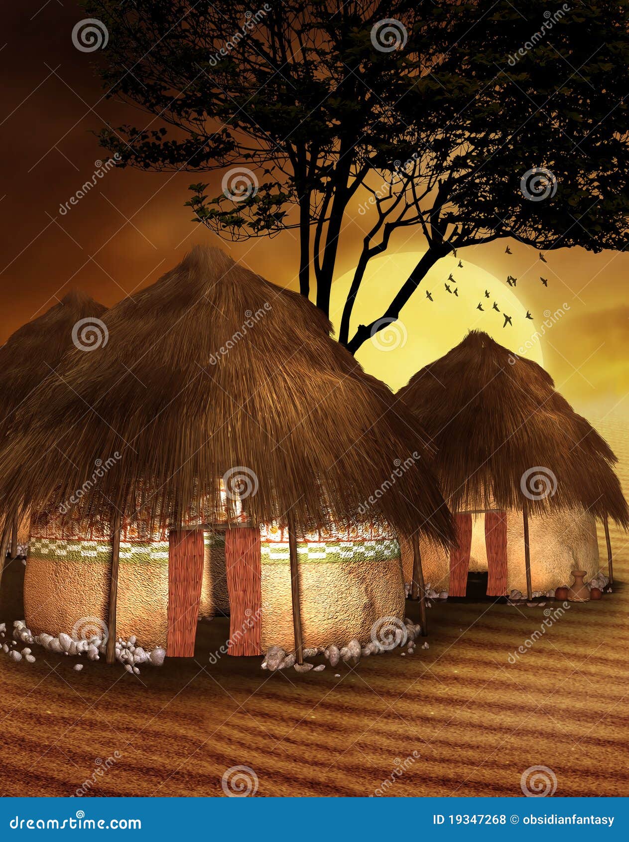 African Village With Traditional Huts Royalty-Free Stock Image ...