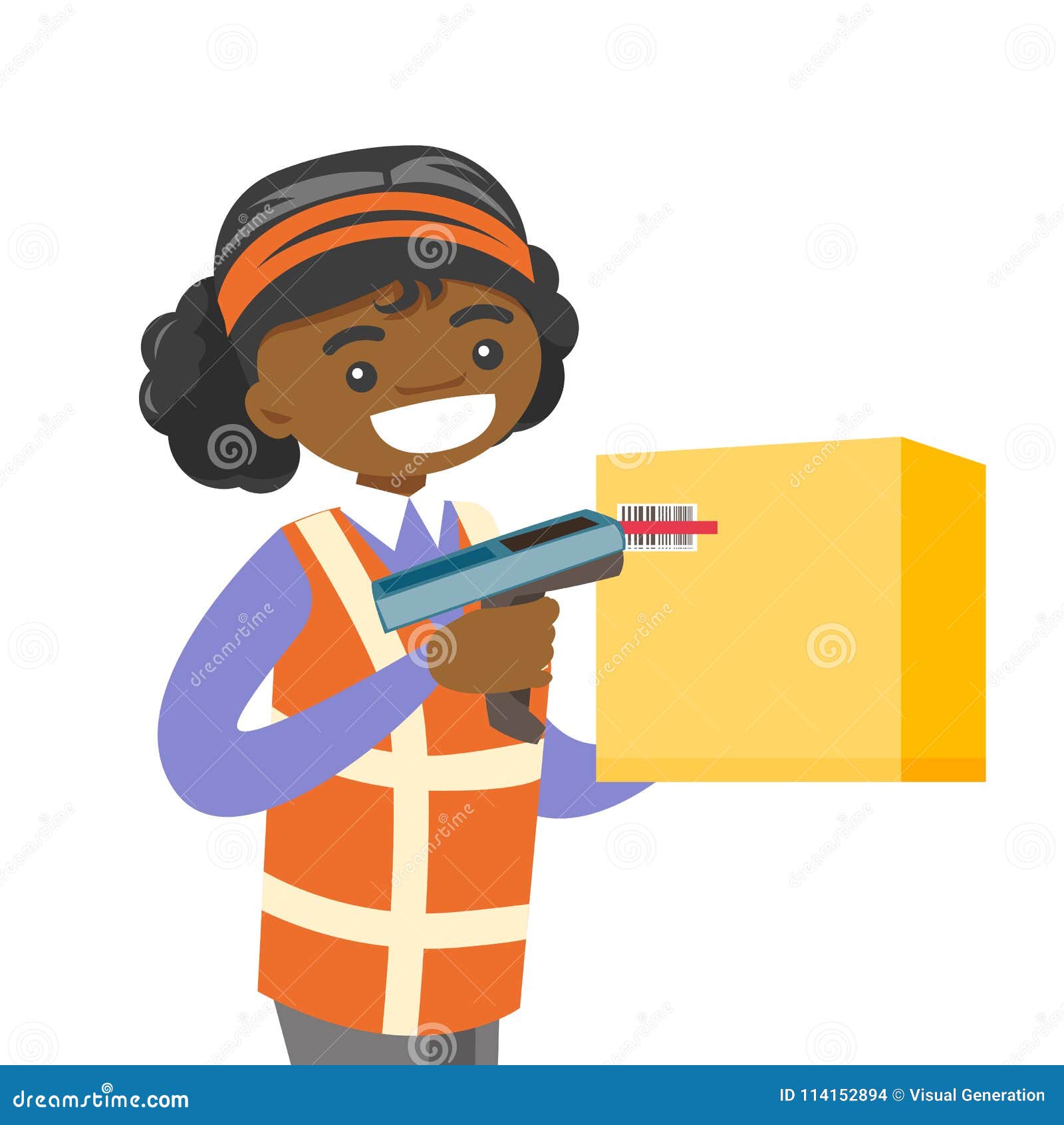 African Warehouse Worker Scanning Barcode on Box. Stock Vector ...