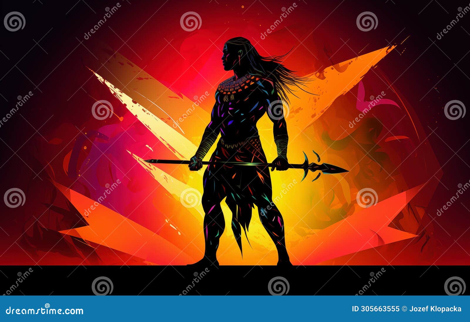 African Warrior on the Abstract Background. Stock Illustration ...