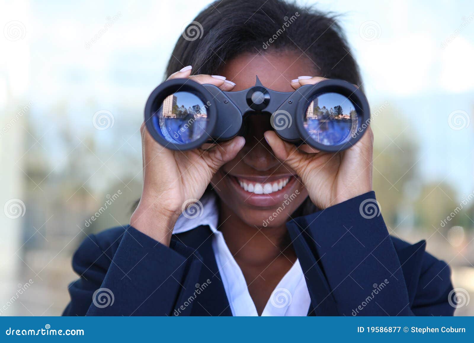 African Woman with Binoculars Stock Image - Image of corporation ...