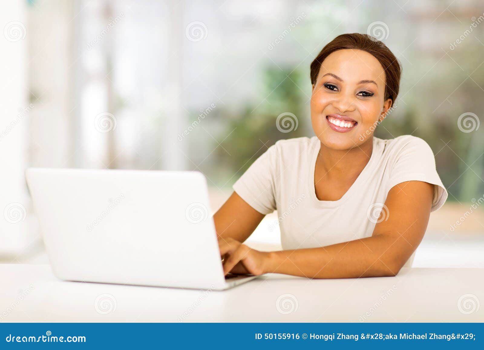 African woman computer stock photo. Image of laptop, morning - 50155916