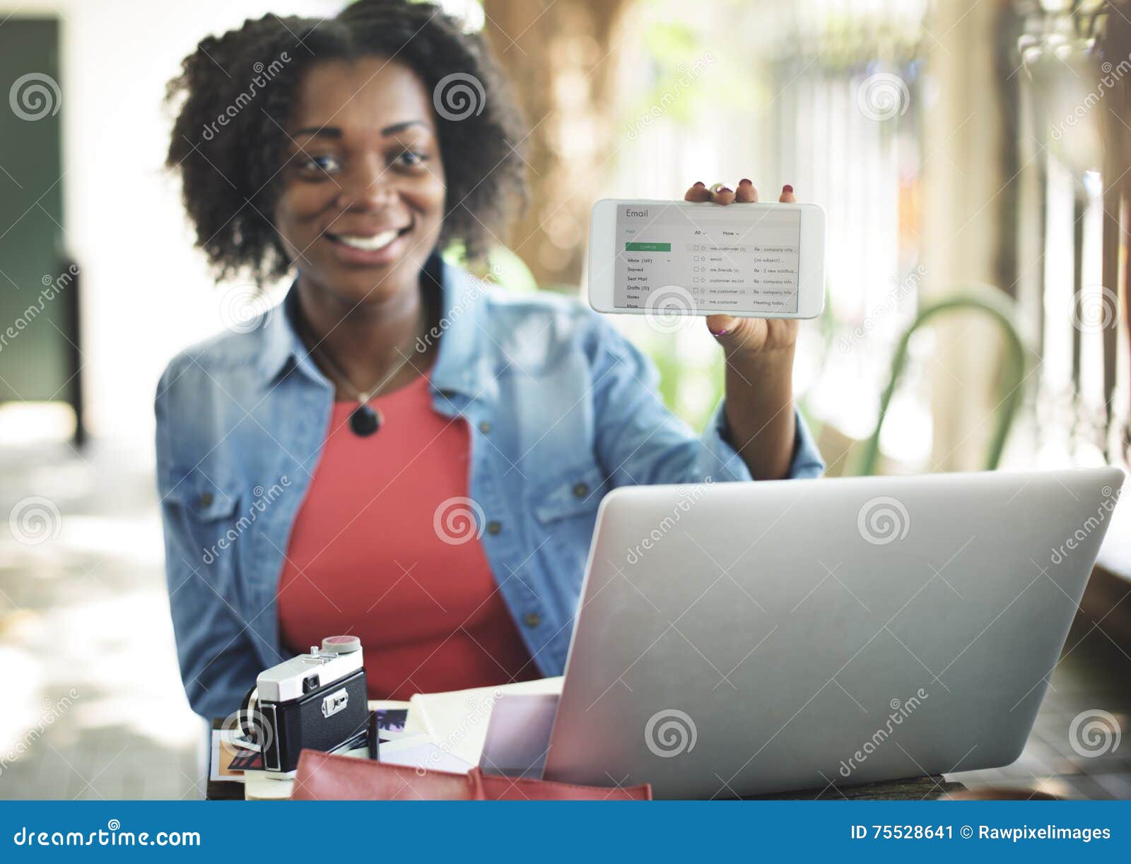 African Woman Email Connection Global Communciations Concept Stock ...