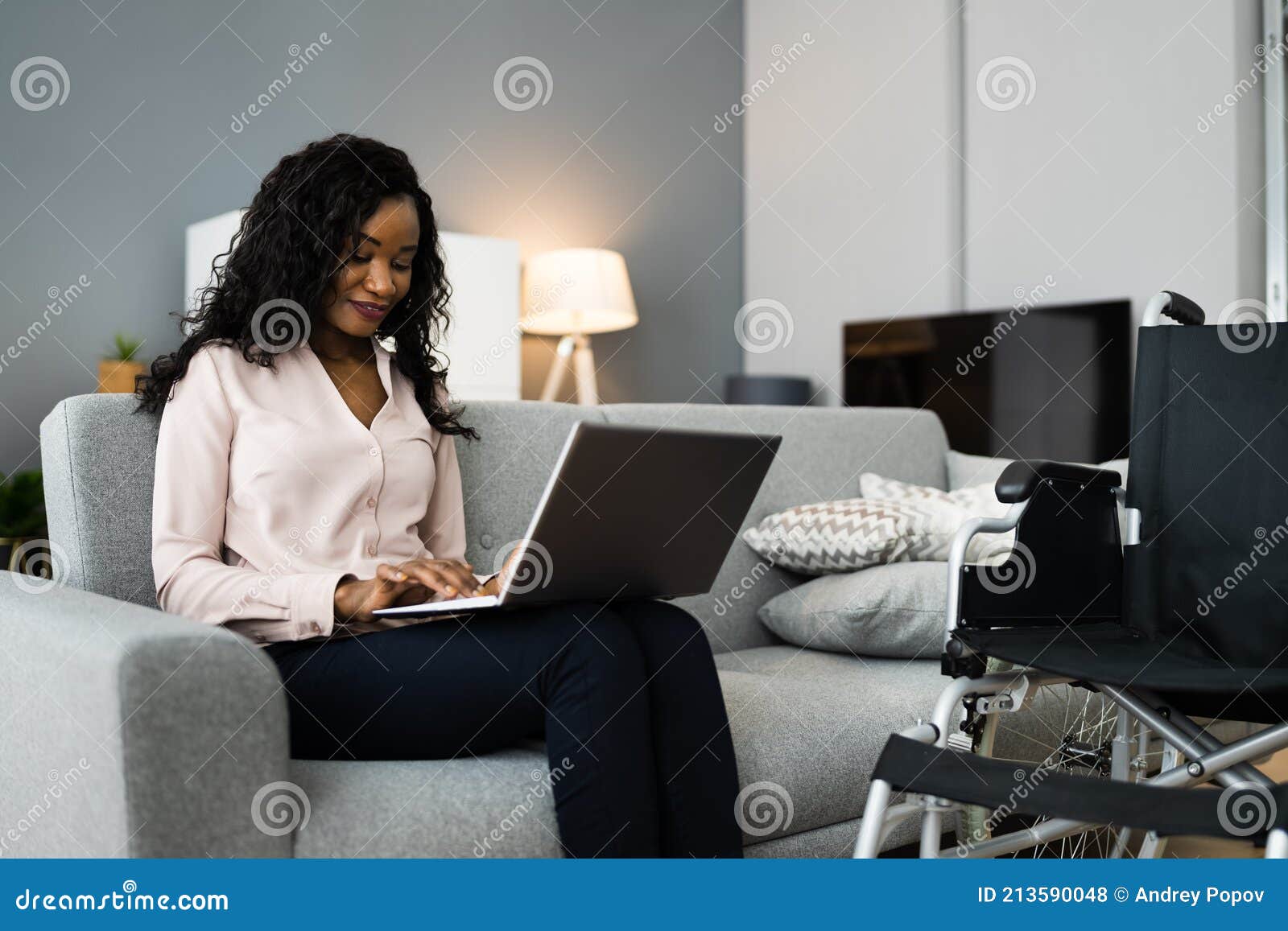African Woman at Home Using Computer Stock Photo - Image of woman ...