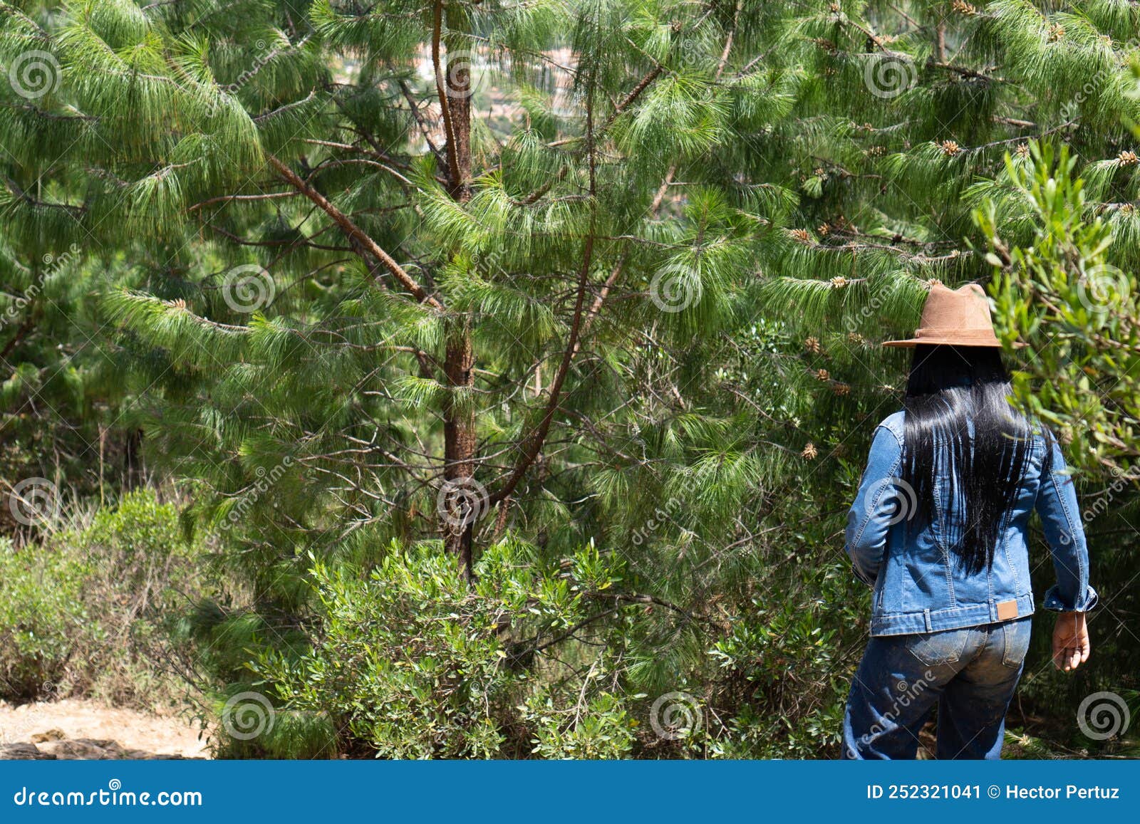 Woman in a Jeans Jacket Walking in the Mountains Stock Image - Image of ...