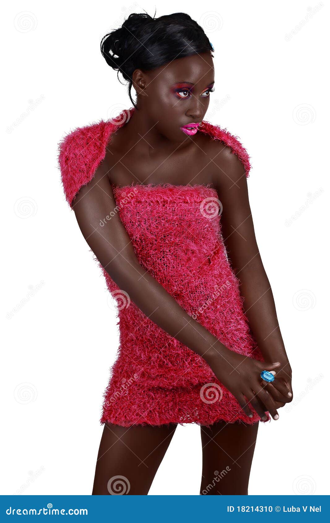 African woman in pink stock photo. Image of hairstyle - 18214310