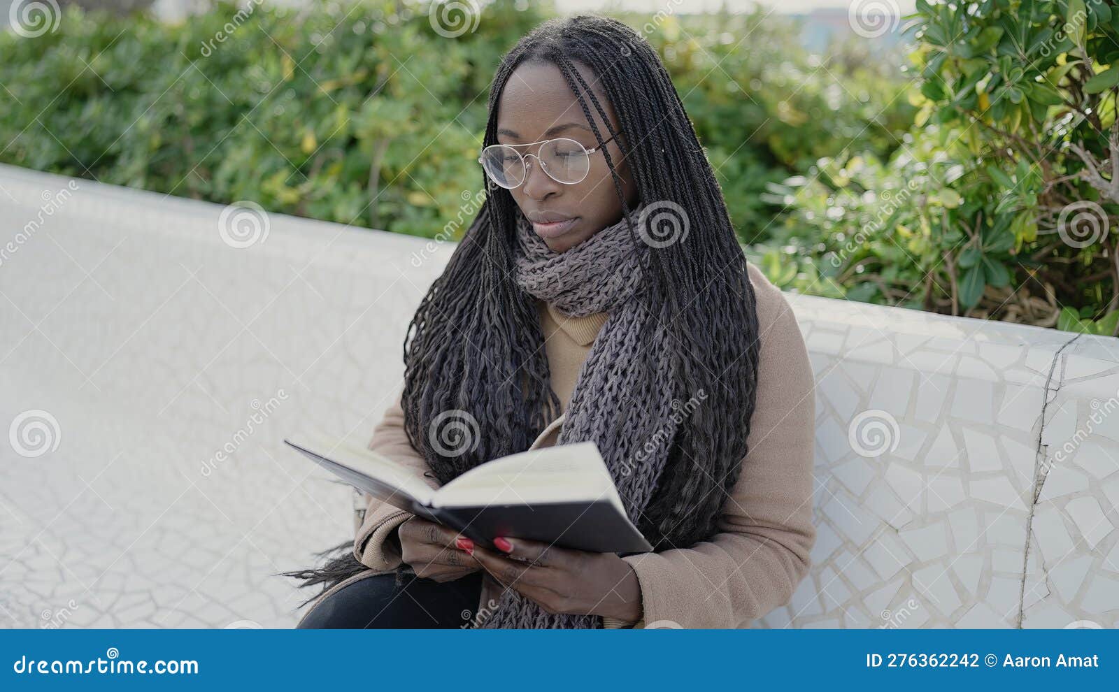African Woman Reading a Book at Park Stock Photo - Image of american ...