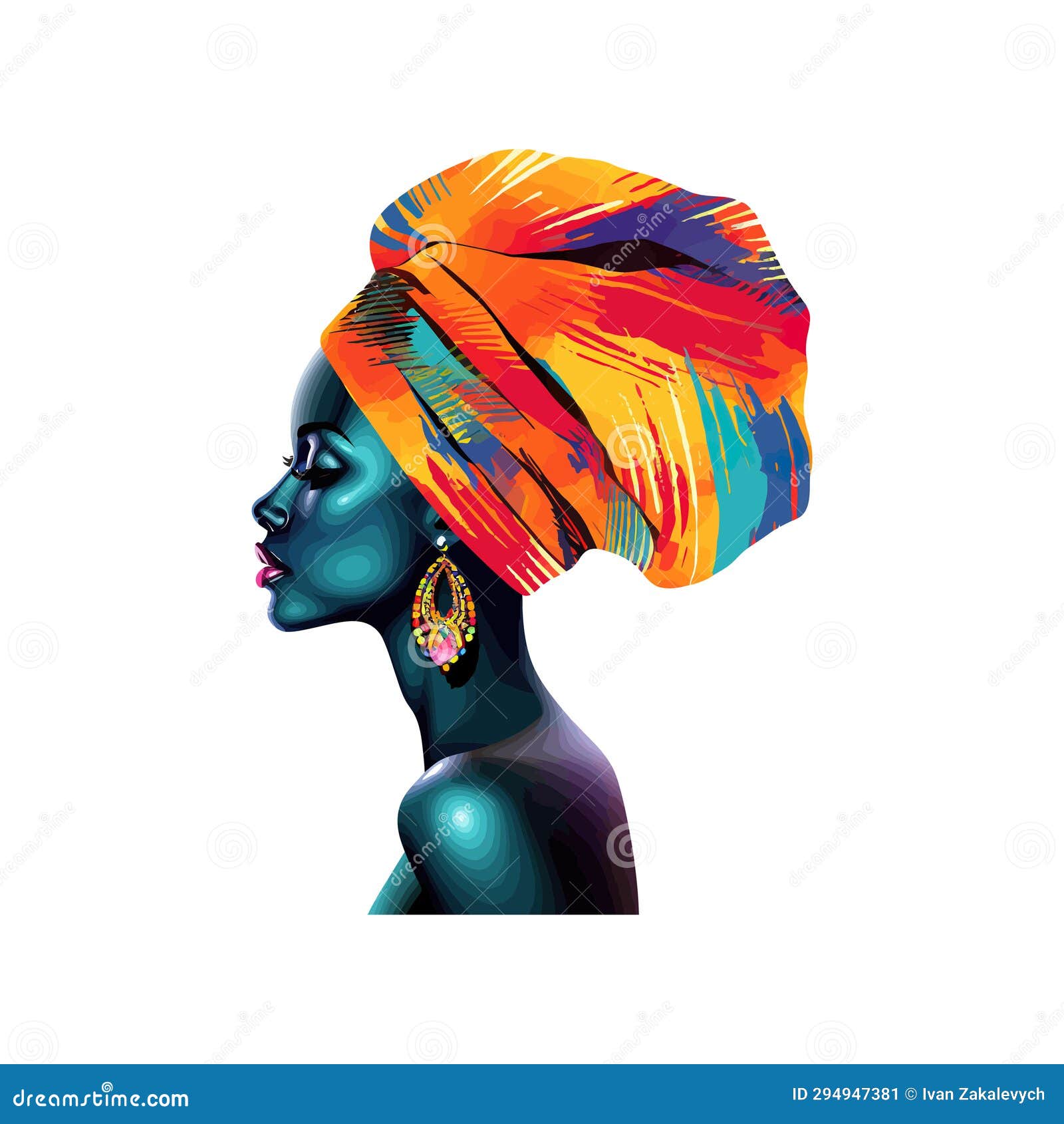 African Woman Silhouette with Bright Multicoloured. Vector Illustration ...