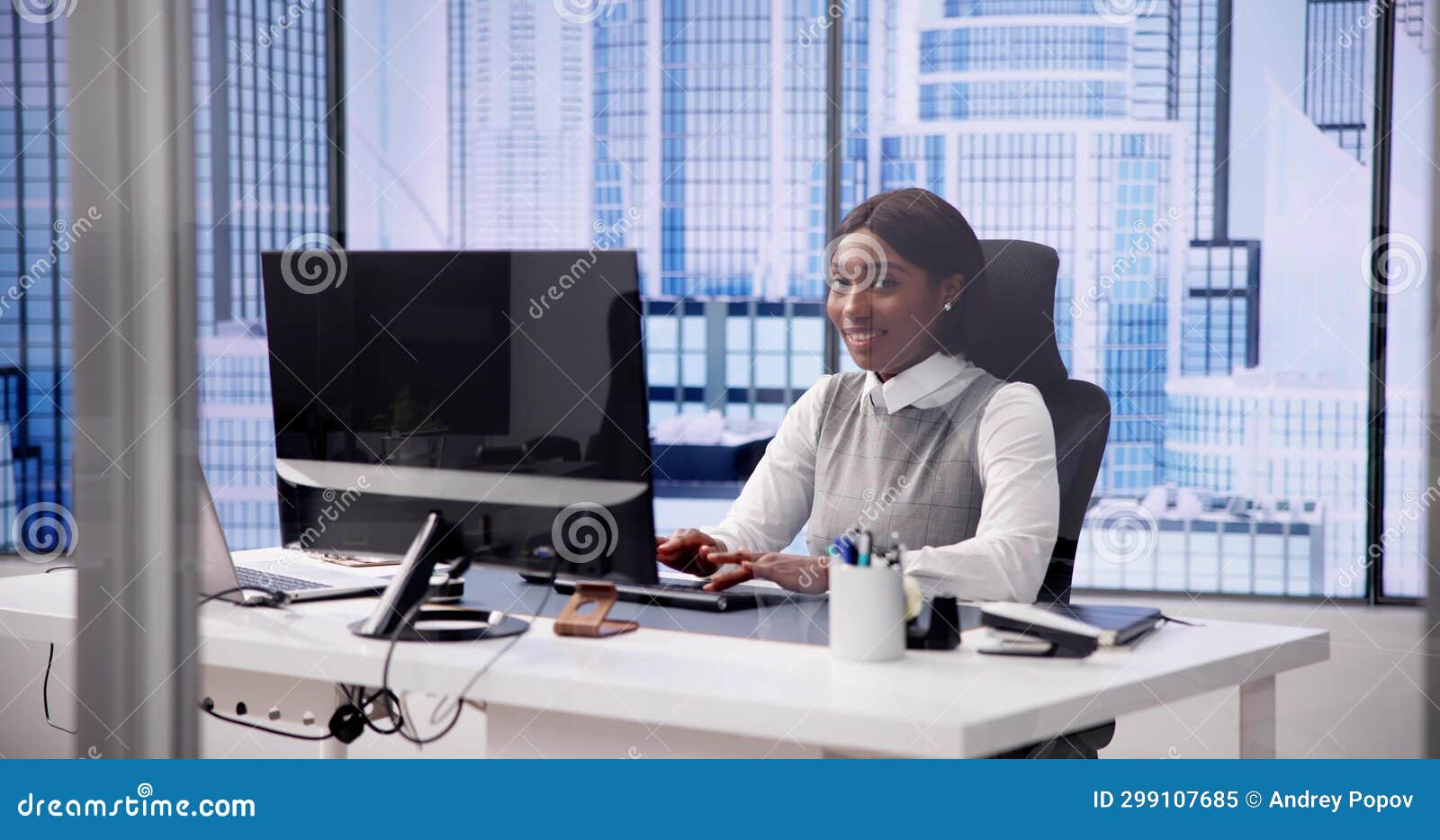 African Woman Using Computer Stock Image - Image of american, girl ...