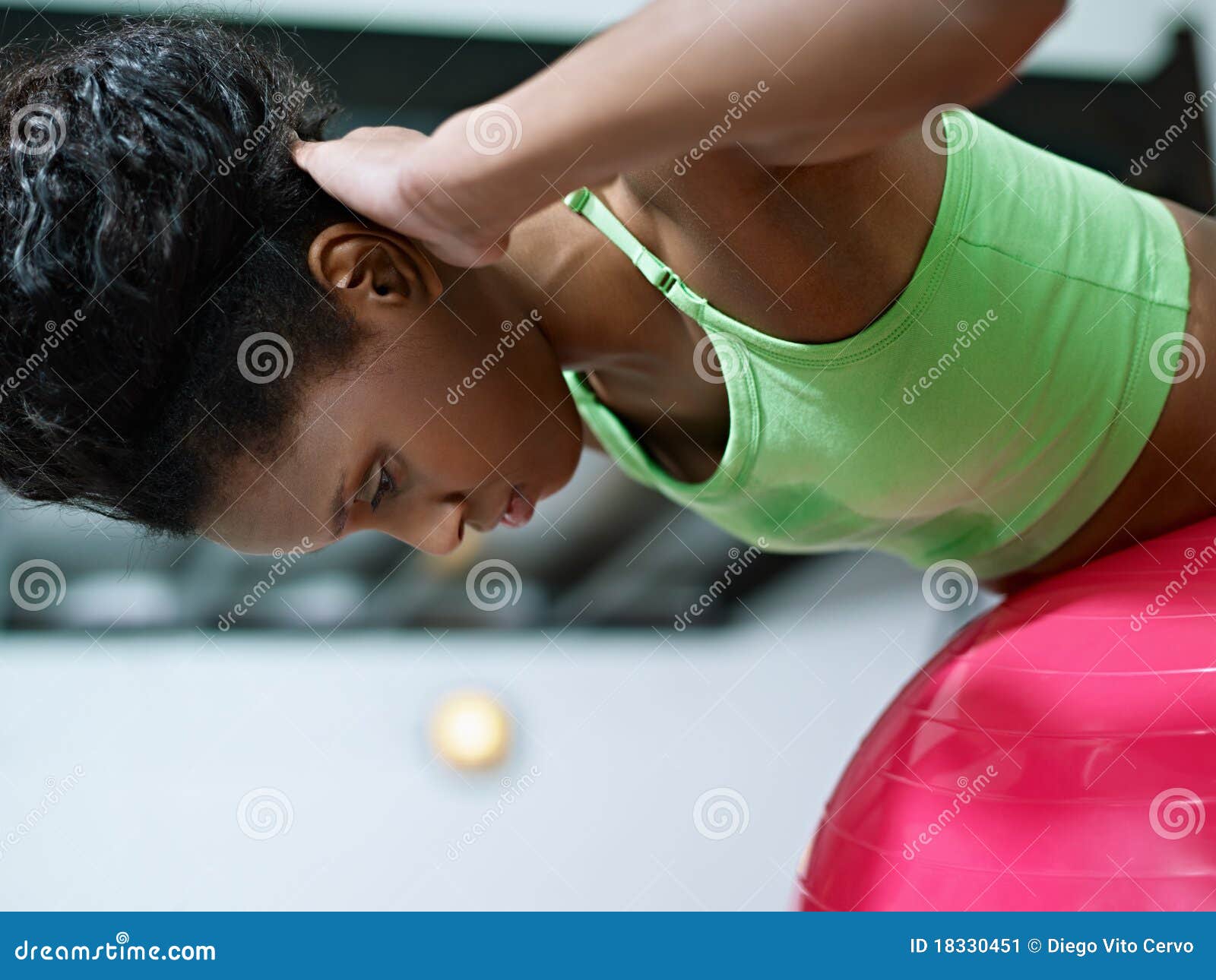 African Woman Working Out On Fitball In Gym Stock Image Image Of
