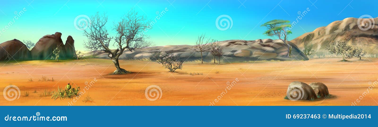 Afrikaanse Savanne Beeld Drie Stock Illustratie - Illustration of rots ...