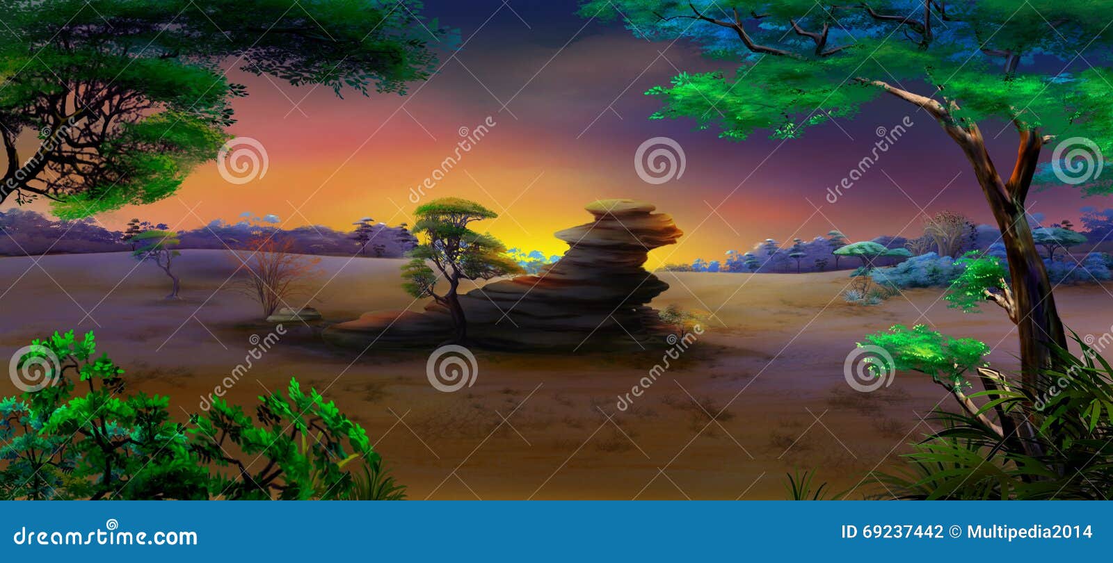 Afrikaanse Savanne Beeld Negen Stock Illustratie - Illustration of ...