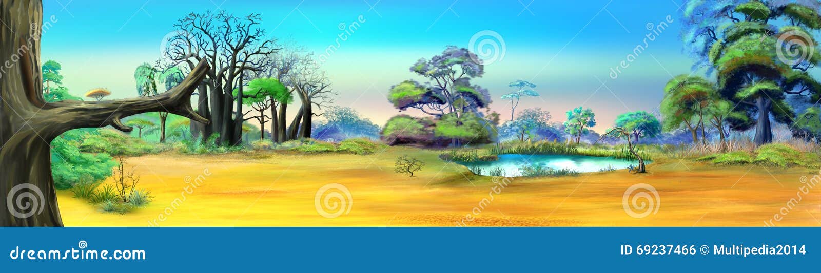 Afrikaanse Savanne Beeld Vier Stock Illustratie - Illustration of beeld ...