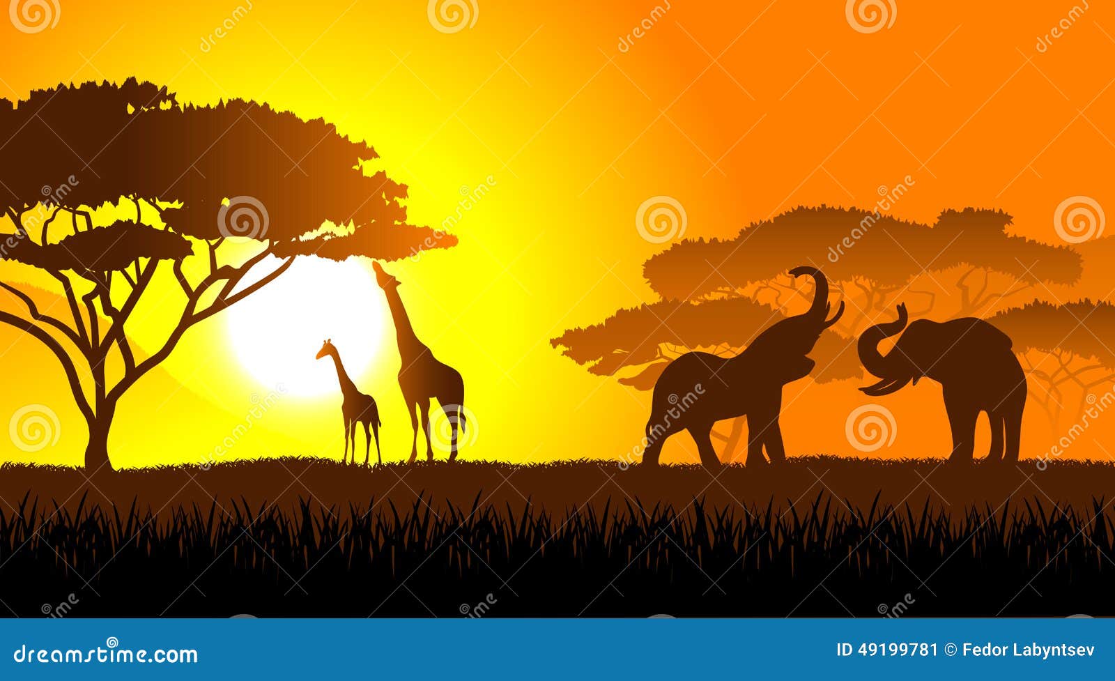 Afrikaanse Savanne Een Avondlandschap Vector Illustratie - Illustration ...