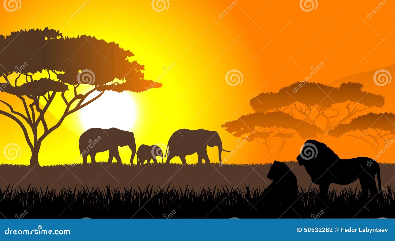 Afrikaanse Savanne Een Avondlandschap Vector Illustratie - Illustration ...
