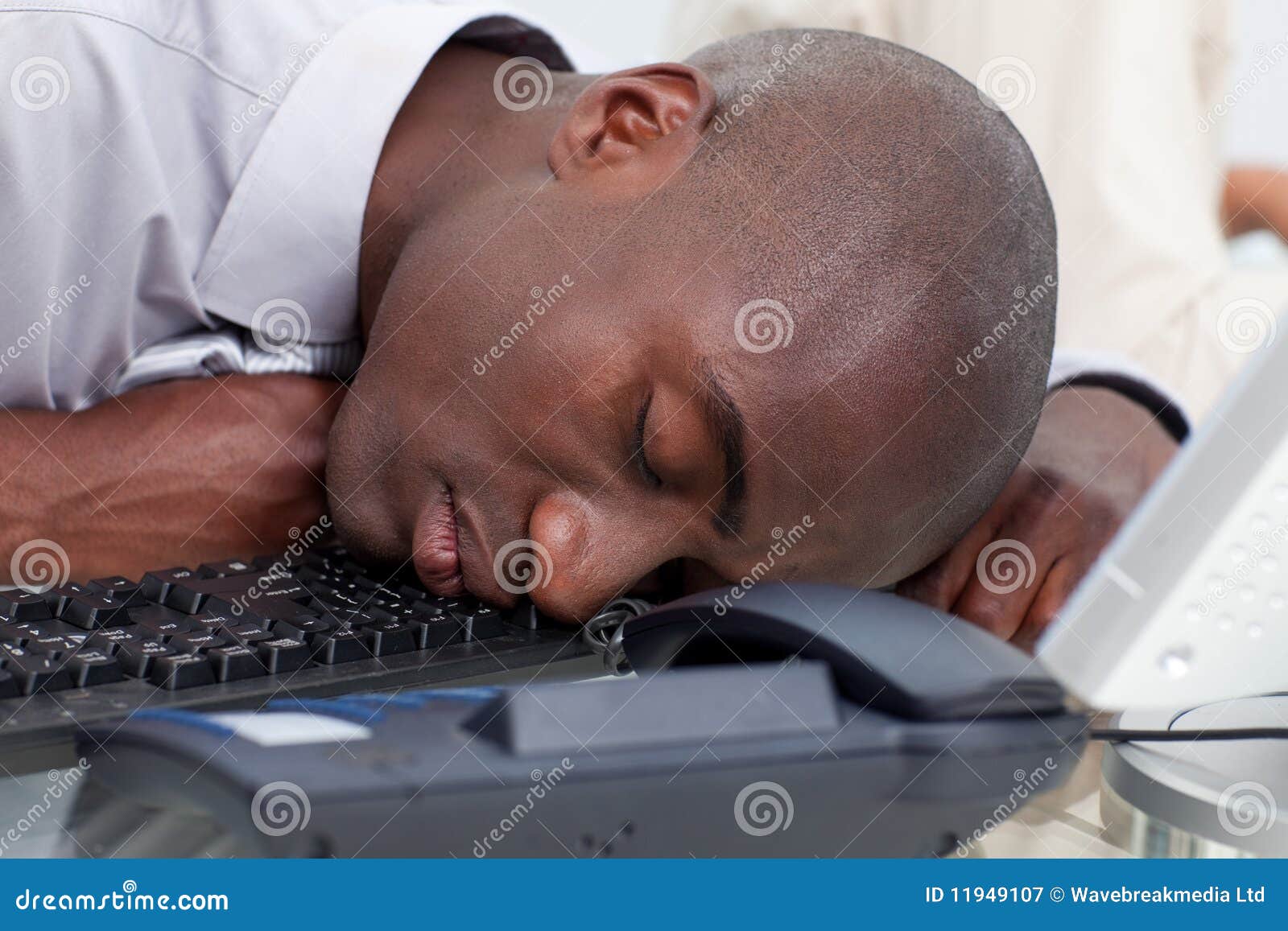 Afro-American Businessman Sleeping on the Keyboard Stock Image - Image ...