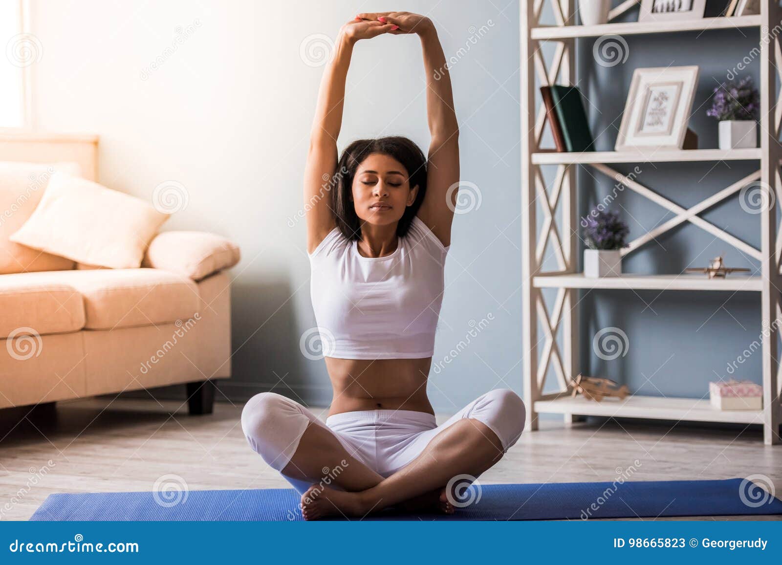 Afro American Girl Doing Yoga Stock Image Image Of Fitness Balance