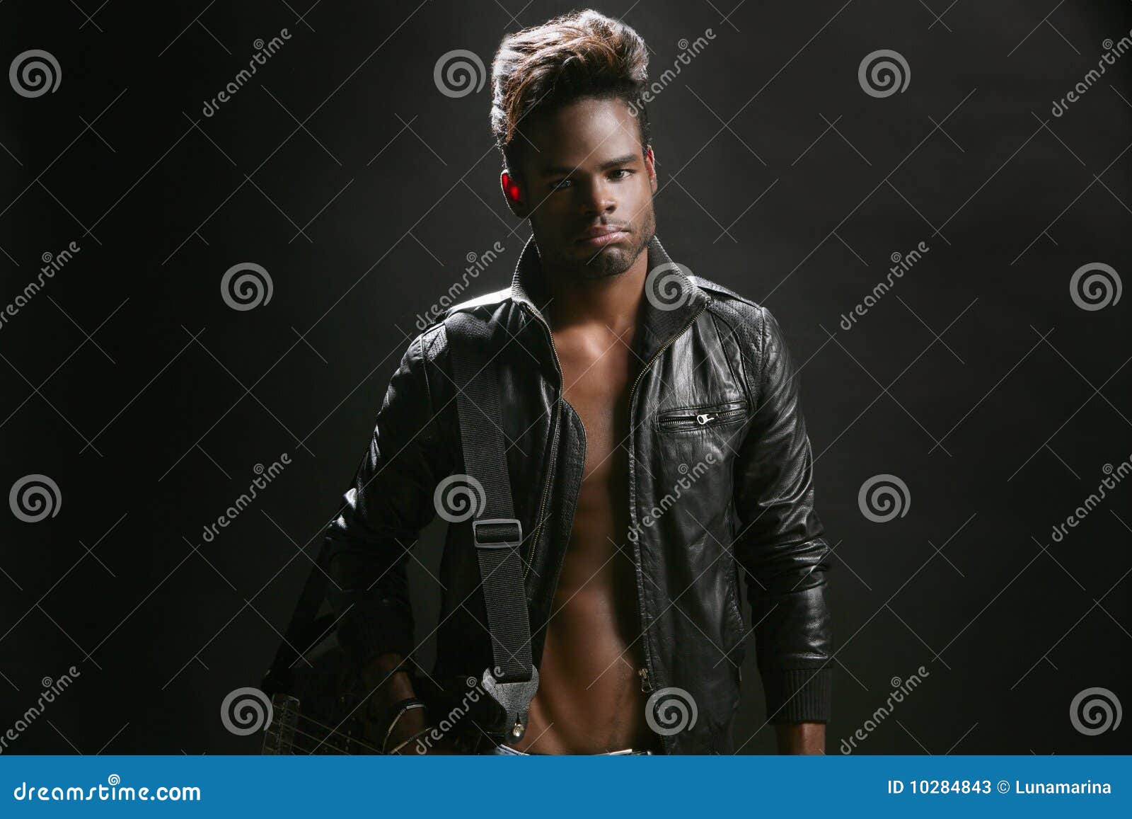 Afro American Leather Rock Star Musician Stock Image - Image of dark ...