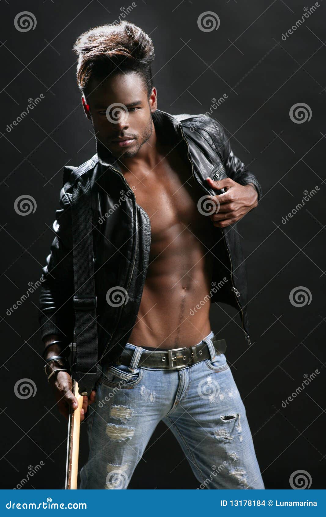 Afro American Leather Rock Star Musician Stock Photo - Image of leather ...