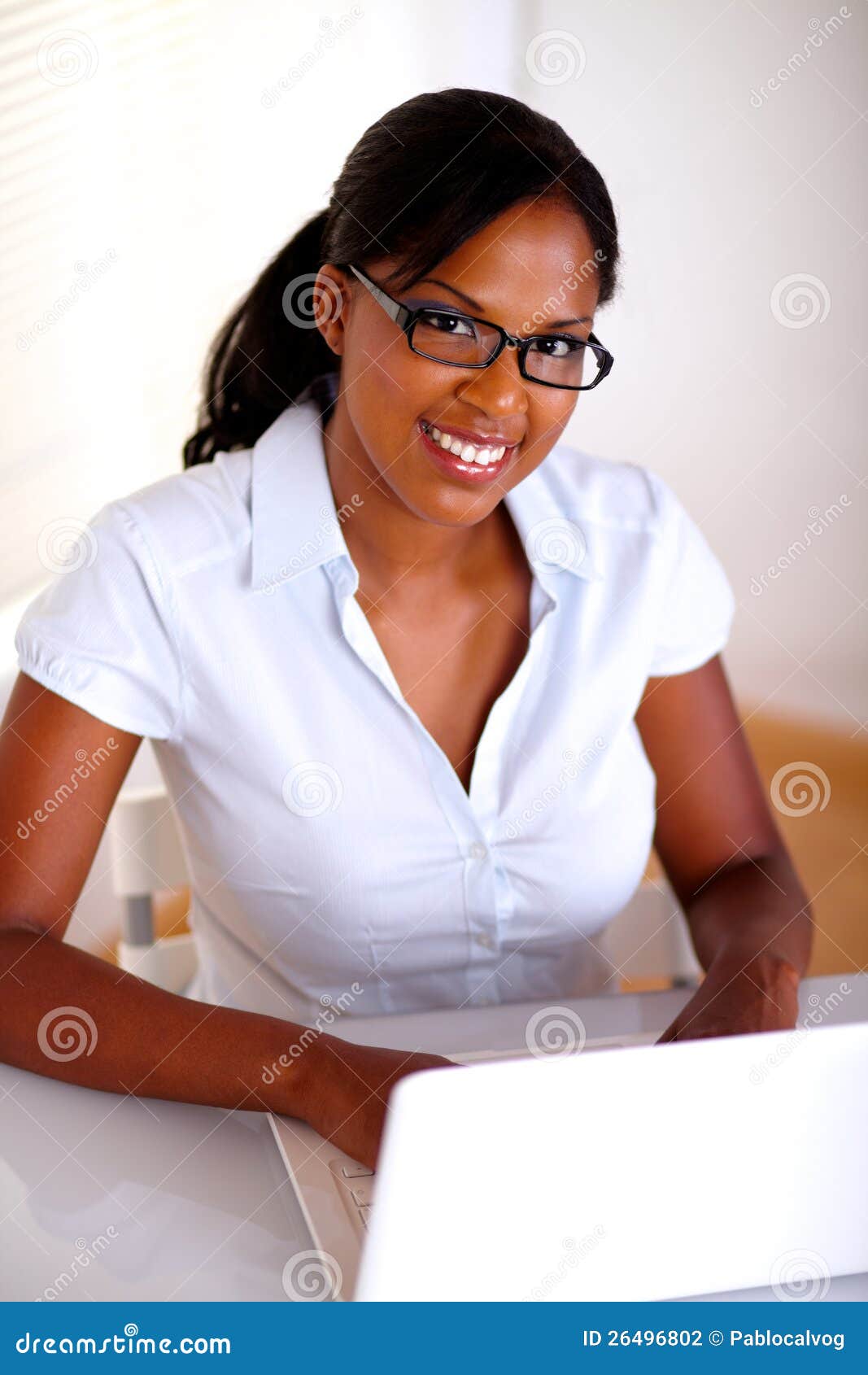 Afro-american Secretary Looking at You Stock Photo - Image of company ...