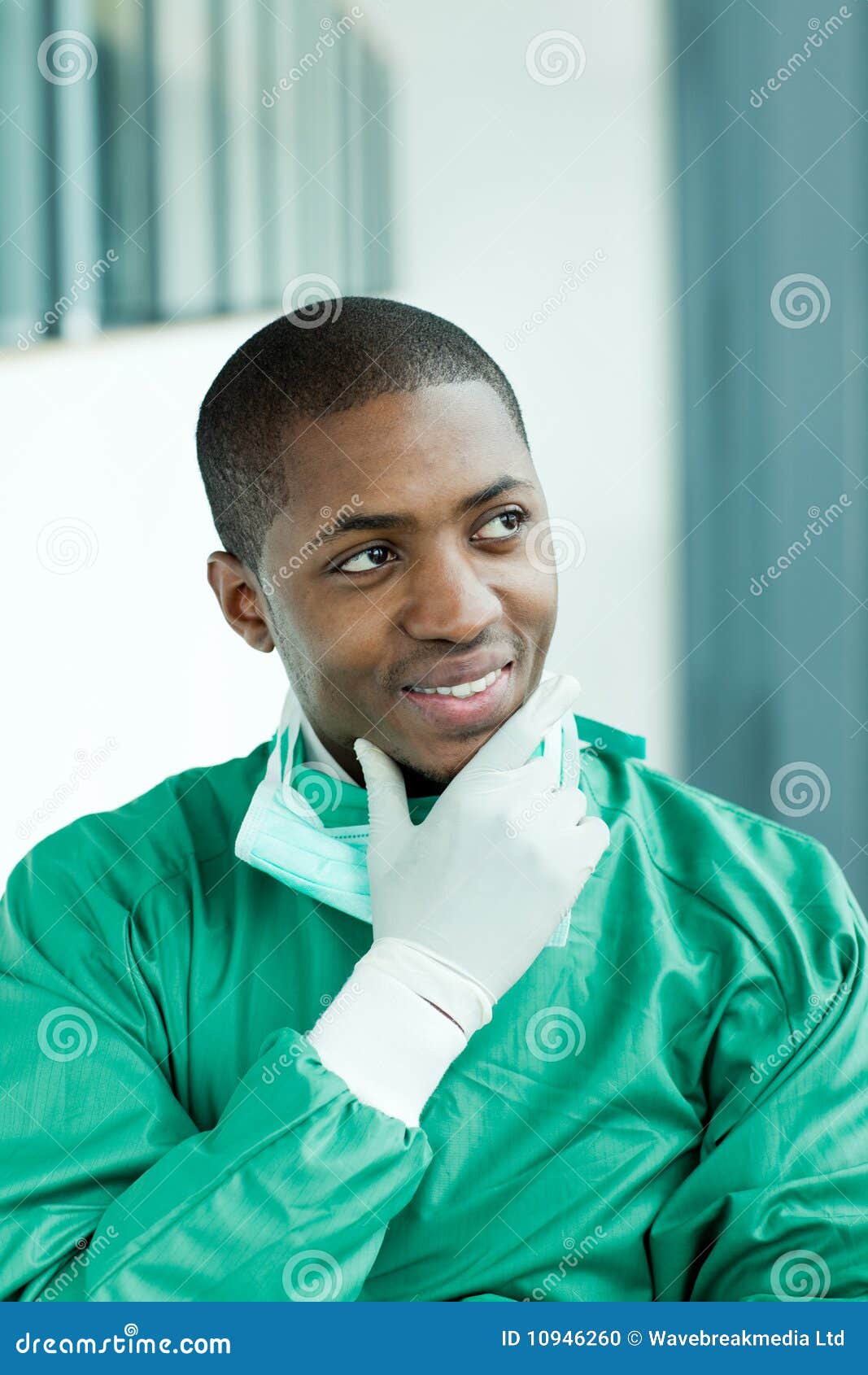 Afro-American Surgeon Thinking in a Hospital Stock Photo - Image of ...