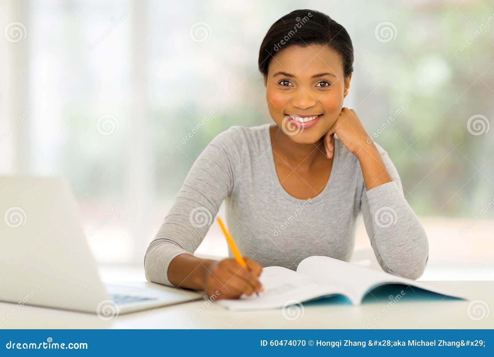 Afro American Woman Studying Stock Photo - Image of cute, portrait ...