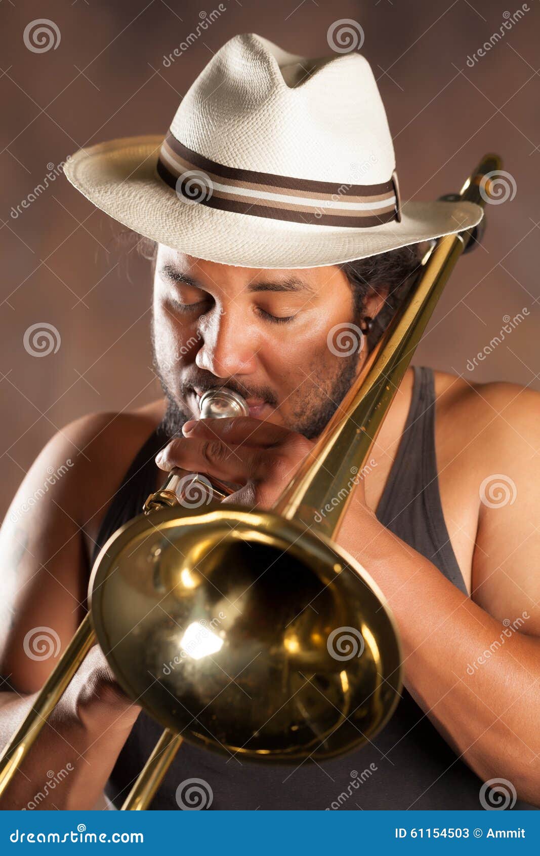 Afro Man Playing Trombone stock image. Image of equipment - 61154503