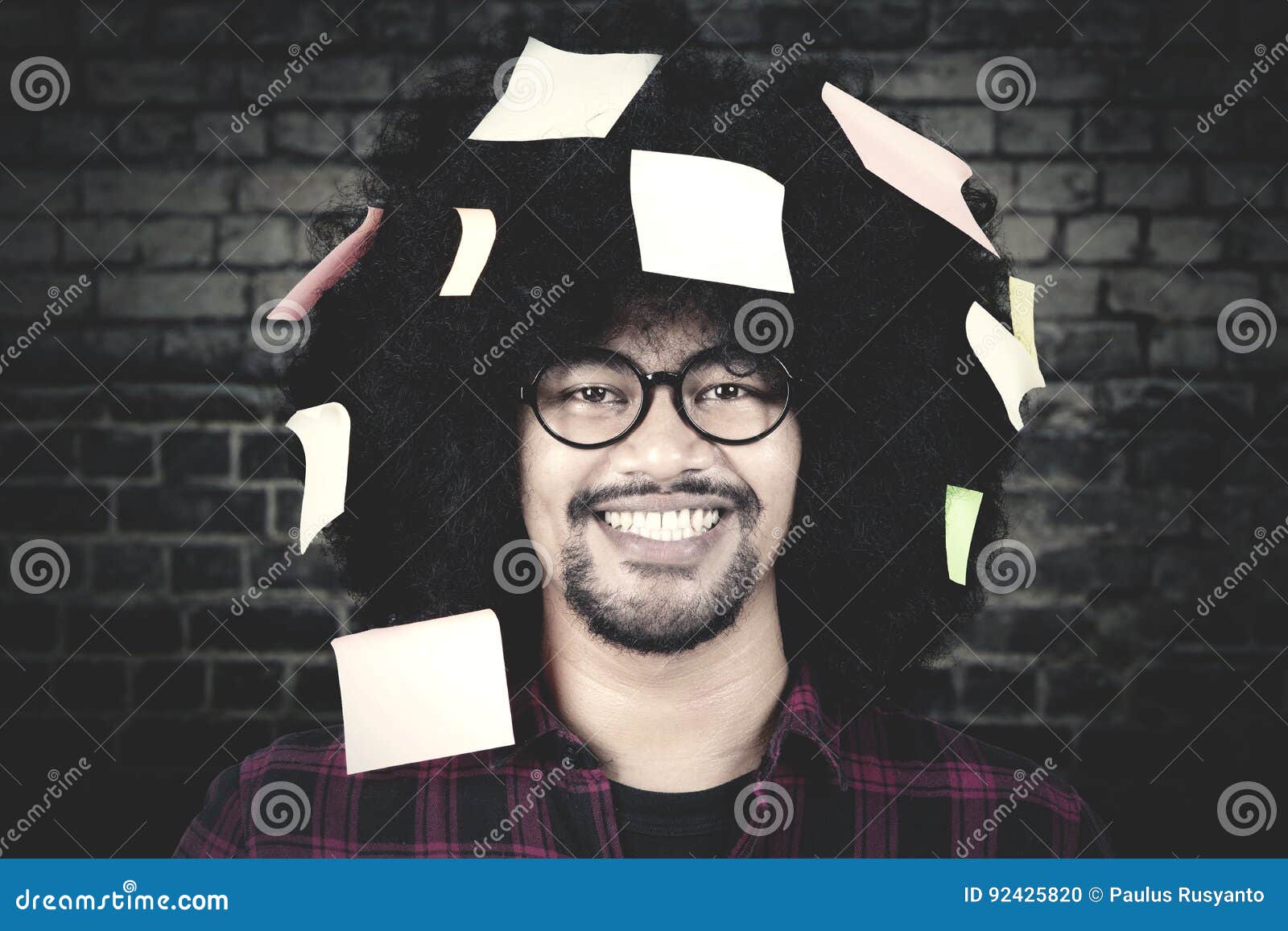 Afro Man with Post it Notes on Hair Stock Photo - Image of face ...