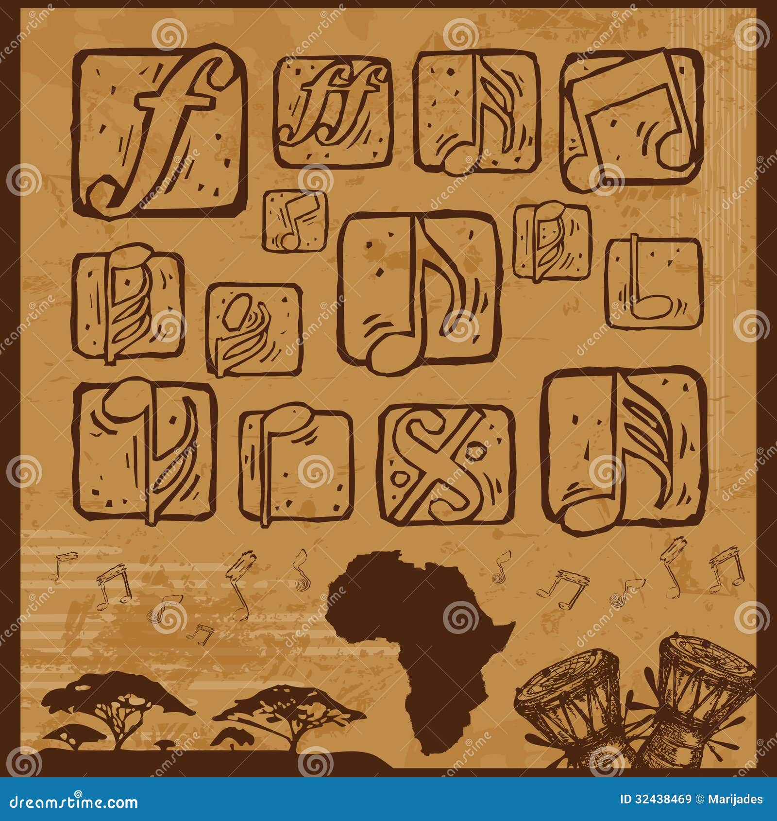 Afro music stock vector. Illustration of handdrawn, brown - 32438469