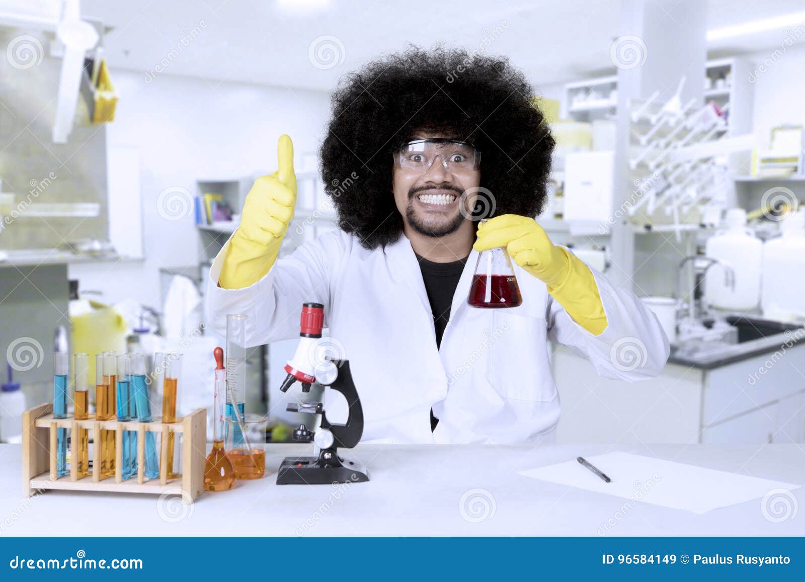 Afro Scientist Showing Thumbs Up Stock Image - Image of examining, afro ...