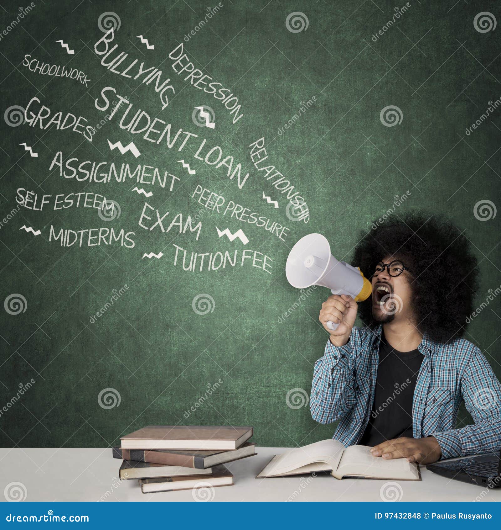 Afro Student Looks Angry with His Problems Stock Photo - Image of exam ...