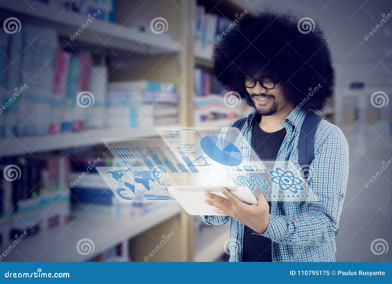 Afro Student Using Tablet in the Library Stock Image - Image of campus ...