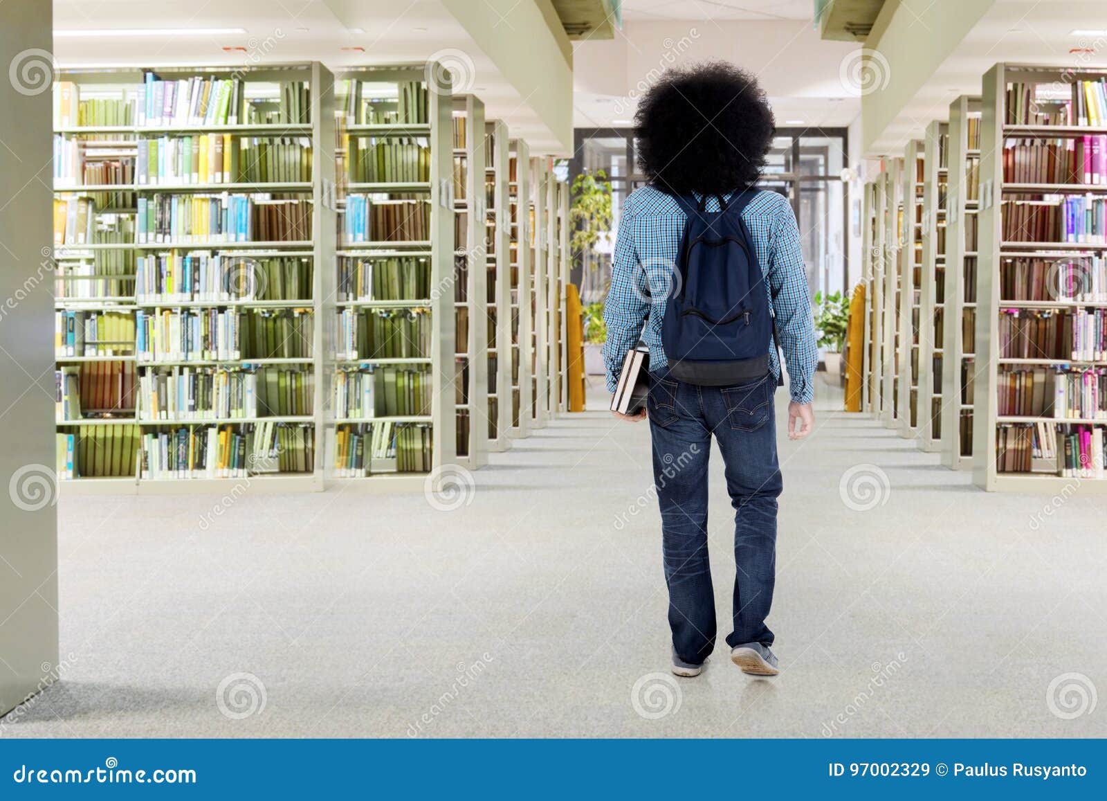 Afro Student Walks in Library Stock Image - Image of bookcase, american ...