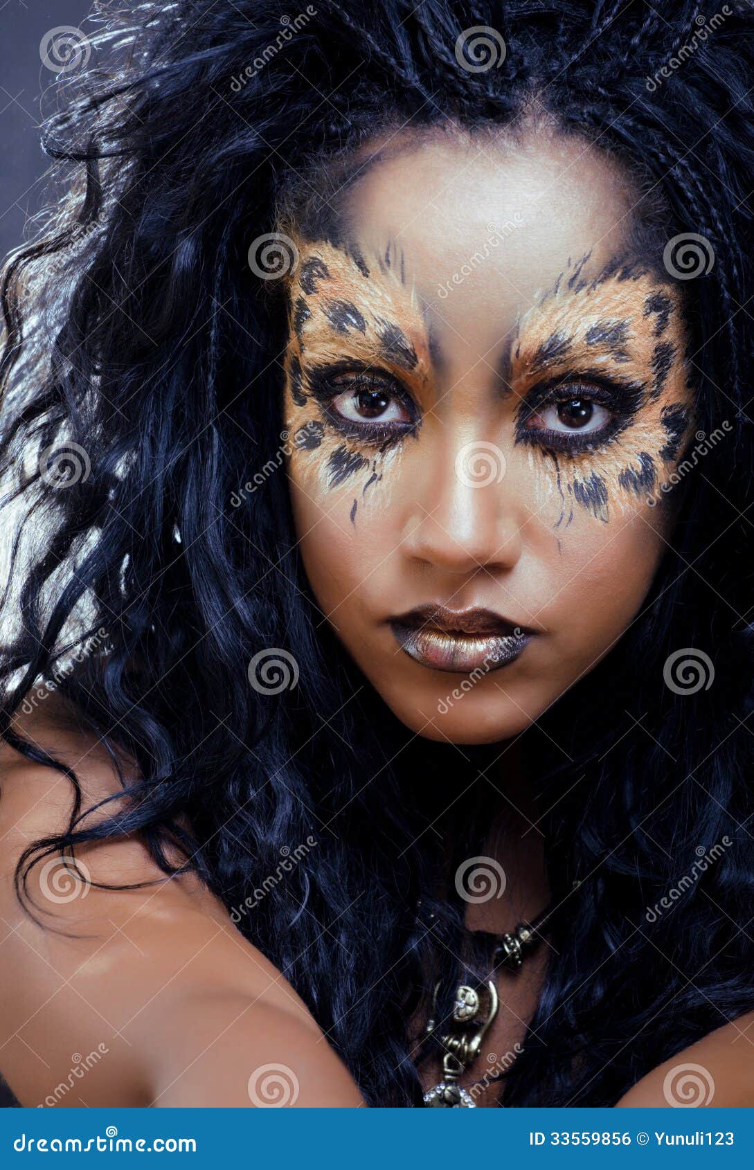 Afro Woman with Leopard Make Up Stock Photo - Image of makeup, african ...