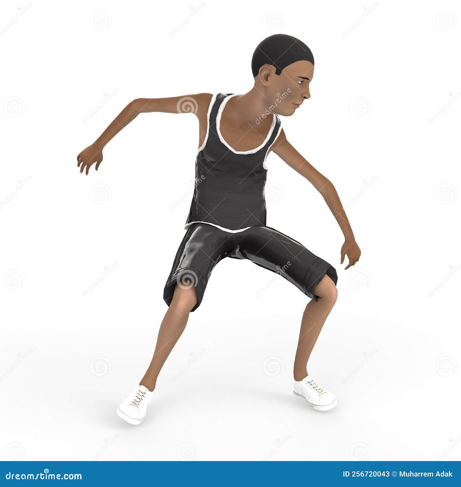 Afro Young Boy is Crouch Walking 3d Modelling Stock Illustration ...