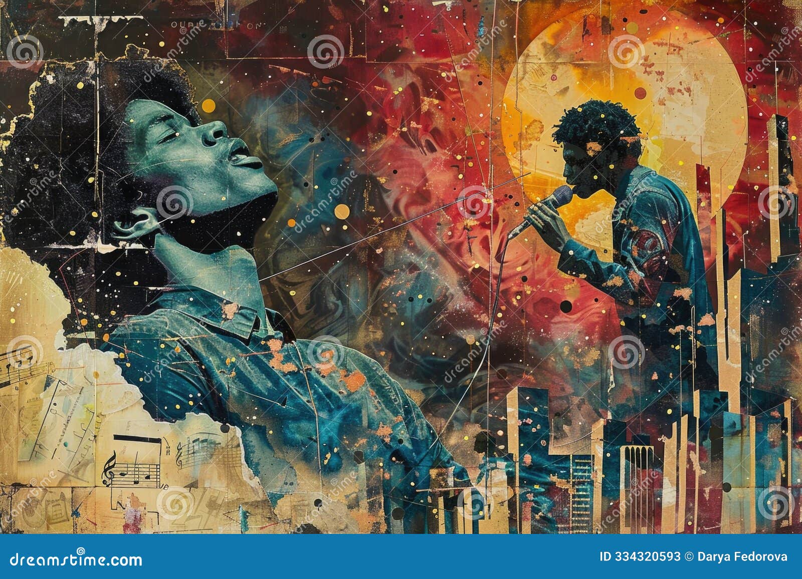 Afrocentric Music Performance in Urban Graffiti Collage with Singer and ...