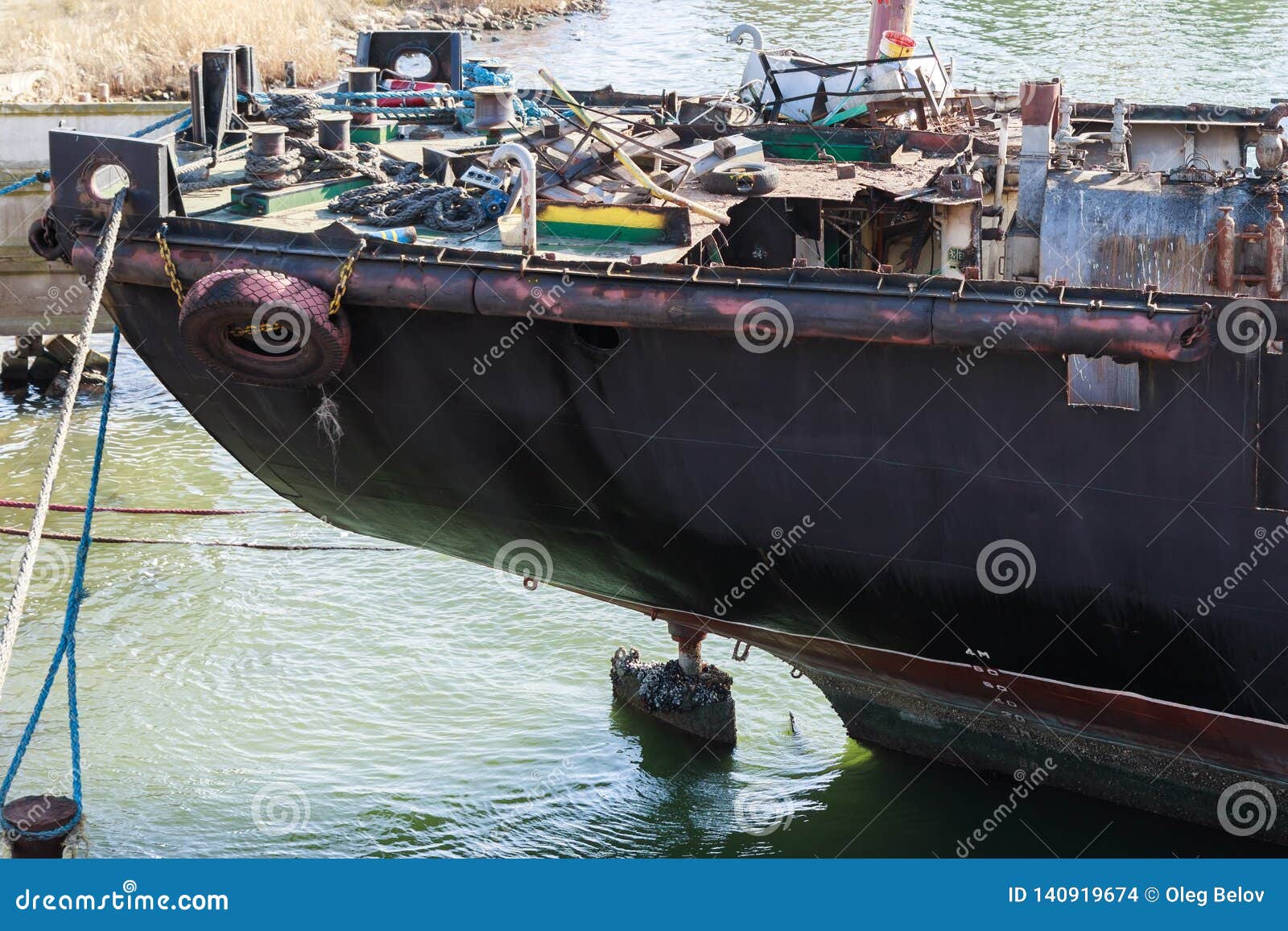 Aft Part of the Cargo Ship in the Process of Demolition for Scrap Stock ...