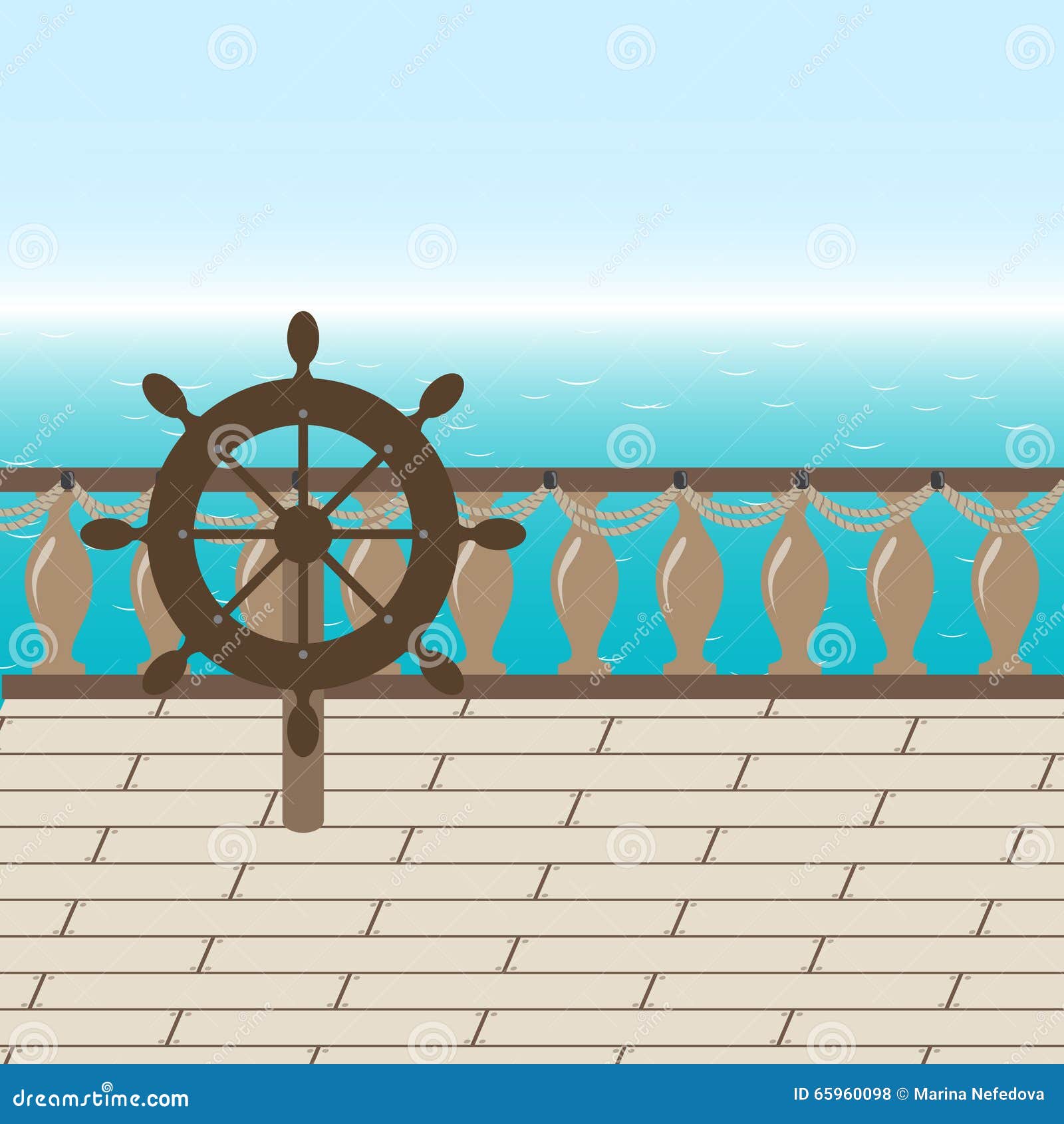 Afterdeck of a Boat and a Sea. Stock Illustration - Illustration of ...