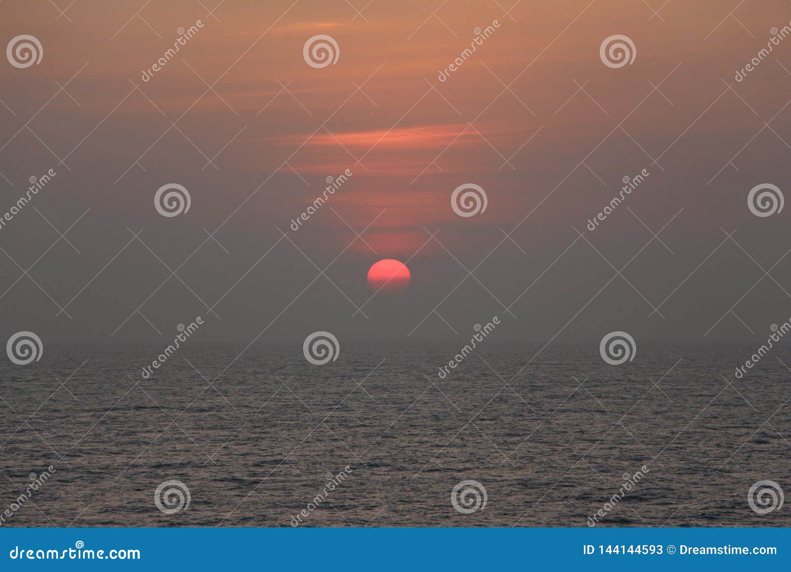 A Bright Red Sun Shone the Wide, Shimmering Sea. Stock Image - Image of ...