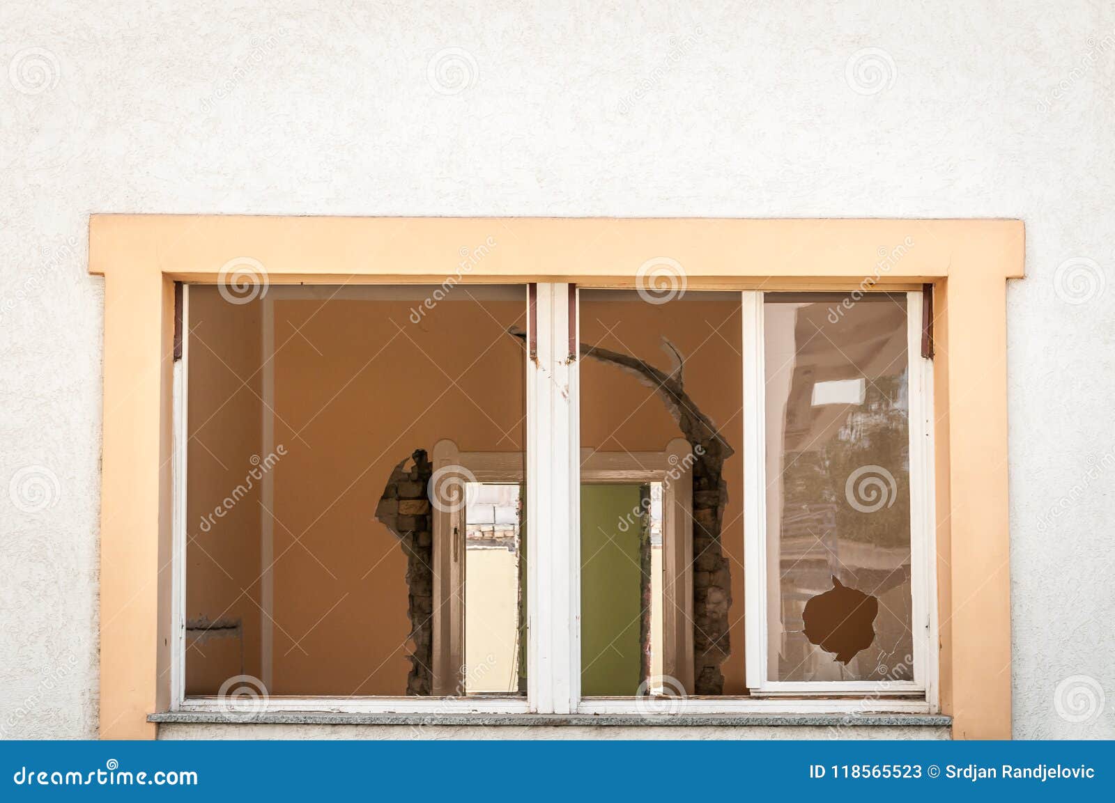 Aftermath Demolished Window Of Abandoned Ruined House Destroyed By ...