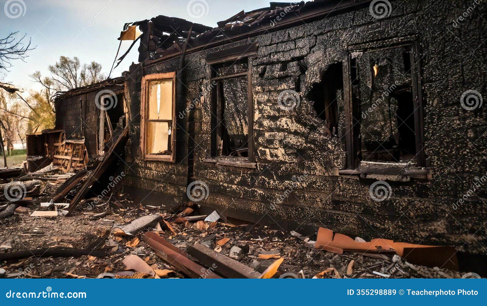 The Aftermath of a Devastating Fire, Depicting a Building Reduced To a ...