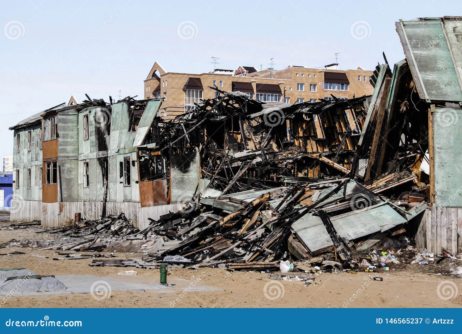 Aftermath Of A House Fire. Matches On Cold Ashes With A Teddy Bear In ...