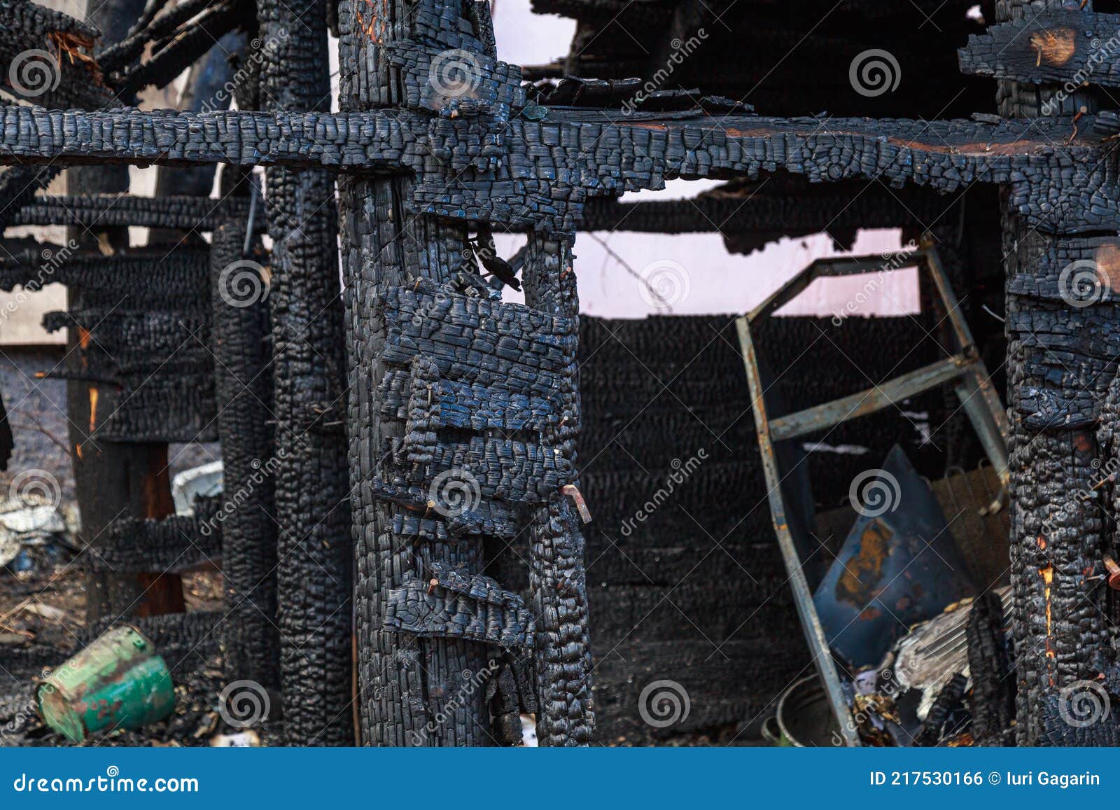 The Aftermath of a Fire in Old Wooden Sheds Stock Photo - Image of ...