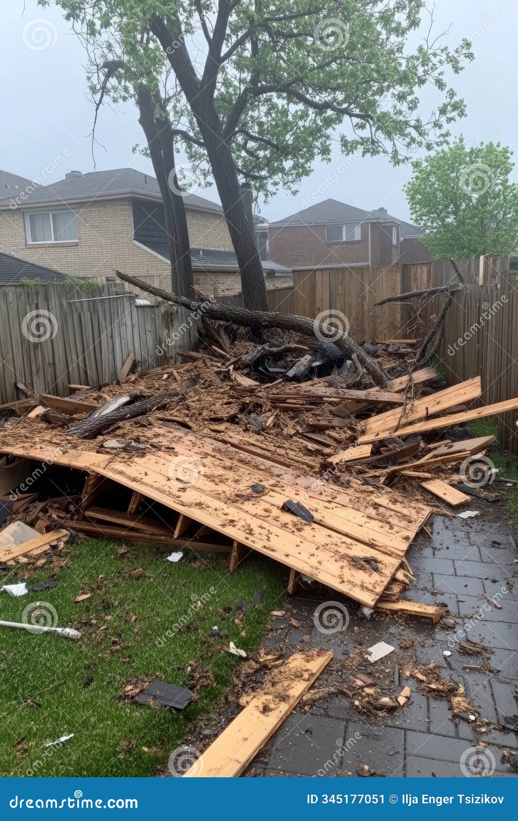 Aftermath of Severe Storm Damage, Showing Fallen Tree and Destroyed ...