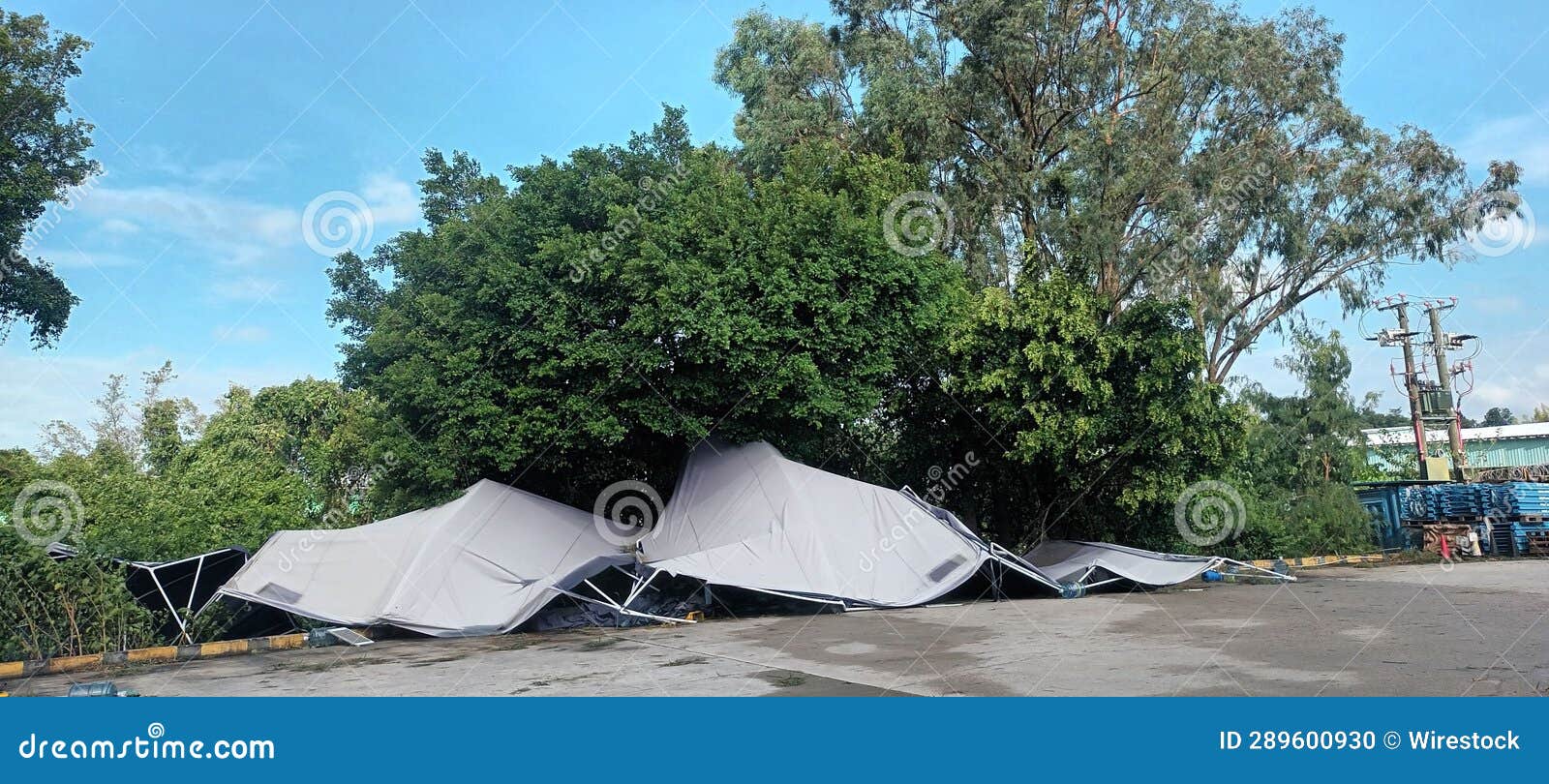 Aftermath of a Typhoon, with Broken Buildings and Debris Scattered ...