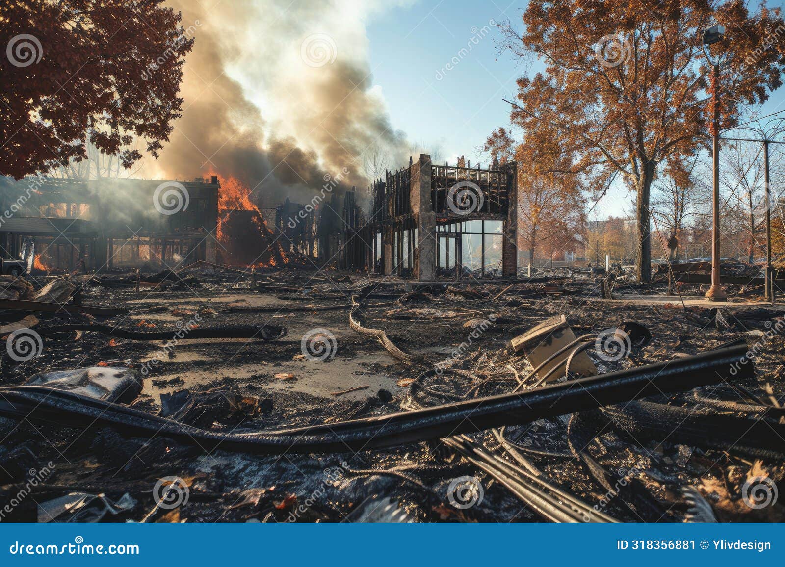 Aftermath of Urban Fire Disaster Stock Image - Image of landscape ...