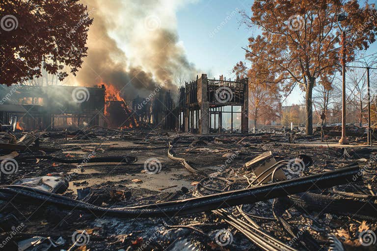 Aftermath of Urban Fire Disaster Stock Image - Image of landscape ...
