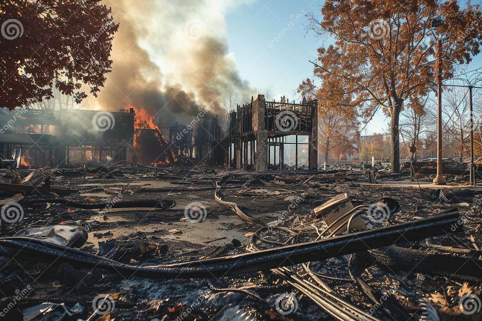 Aftermath of Urban Fire Disaster Stock Image - Image of landscape ...