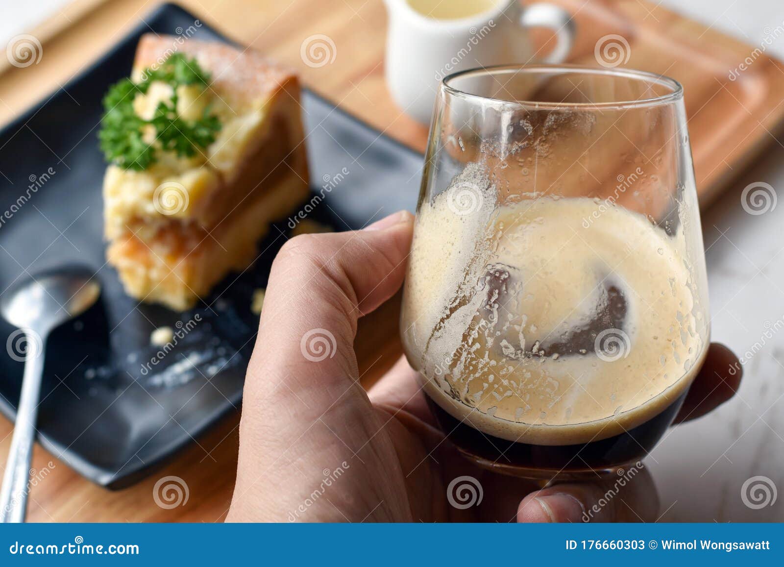 Afternoon Coffee Break, Iced Coffee in Holding Hand. Stock Image ...